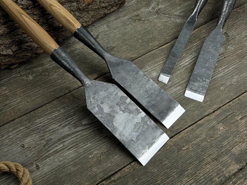 4-piece Chisel Set – 52100 Carbon Steel Blades, Ash Handles, Leather ...