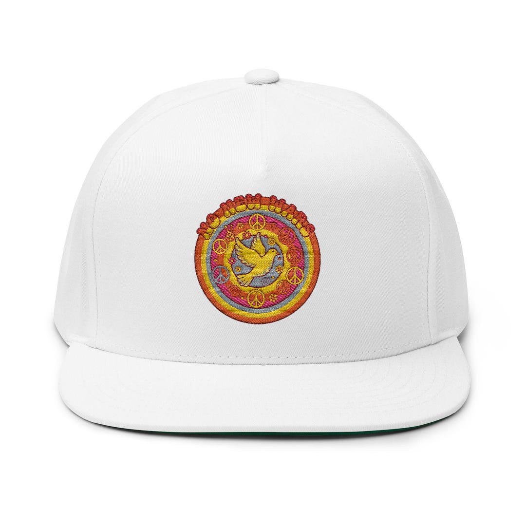 Smiley Spiral Embroidery Flat Bill Cap | Colorful Retro Patch - Etsy