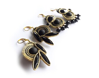 Black Earrings Black Gold Earrings Evening Earrings - Etsy