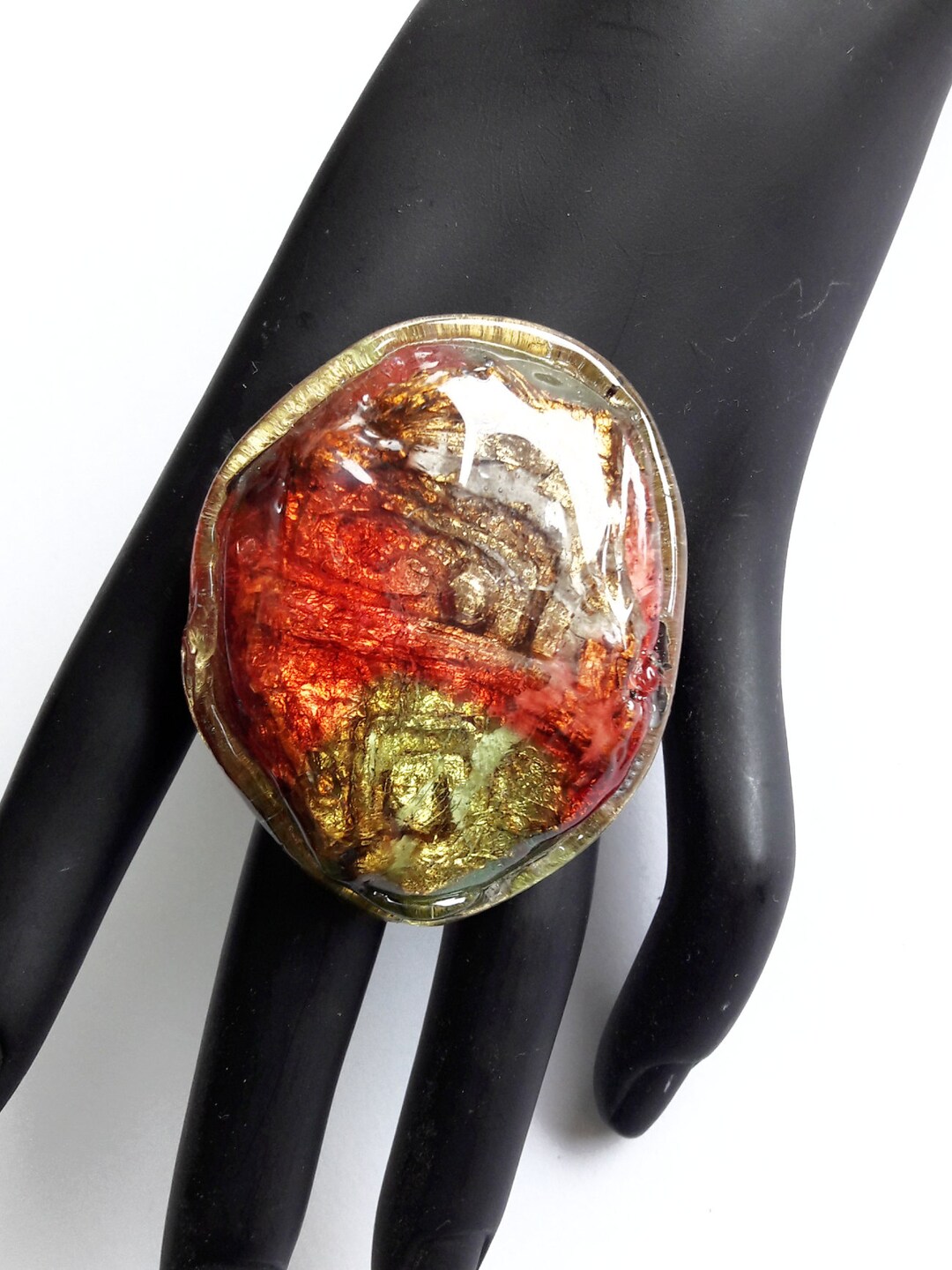 Colorful Ring, Big Red Ring, Statement Ring, Red Green Blue, Large Ring ...