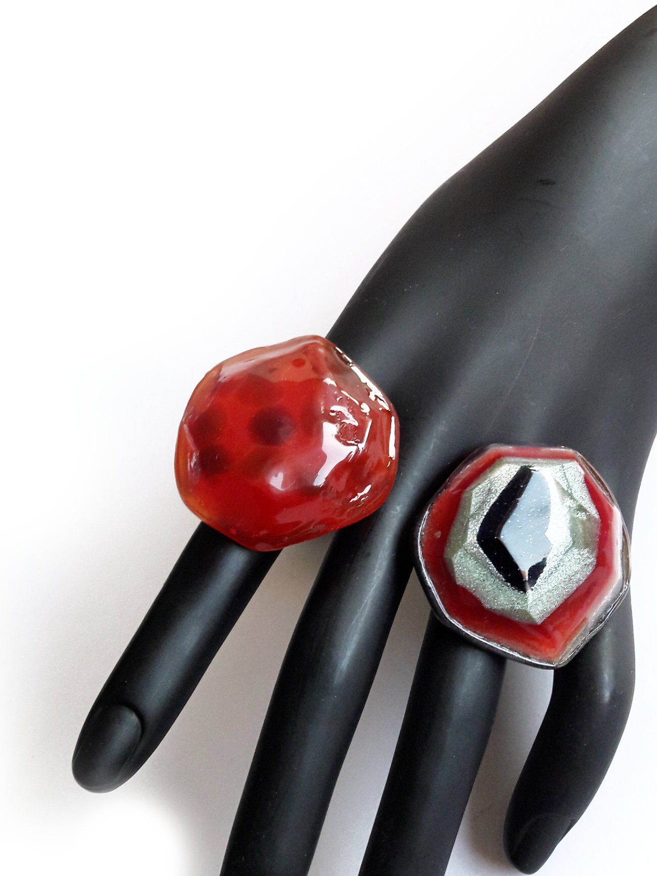 Chunky Red Ring, Rough Ring, Irregular Ring, Red Black Ring, Resin Ring ...