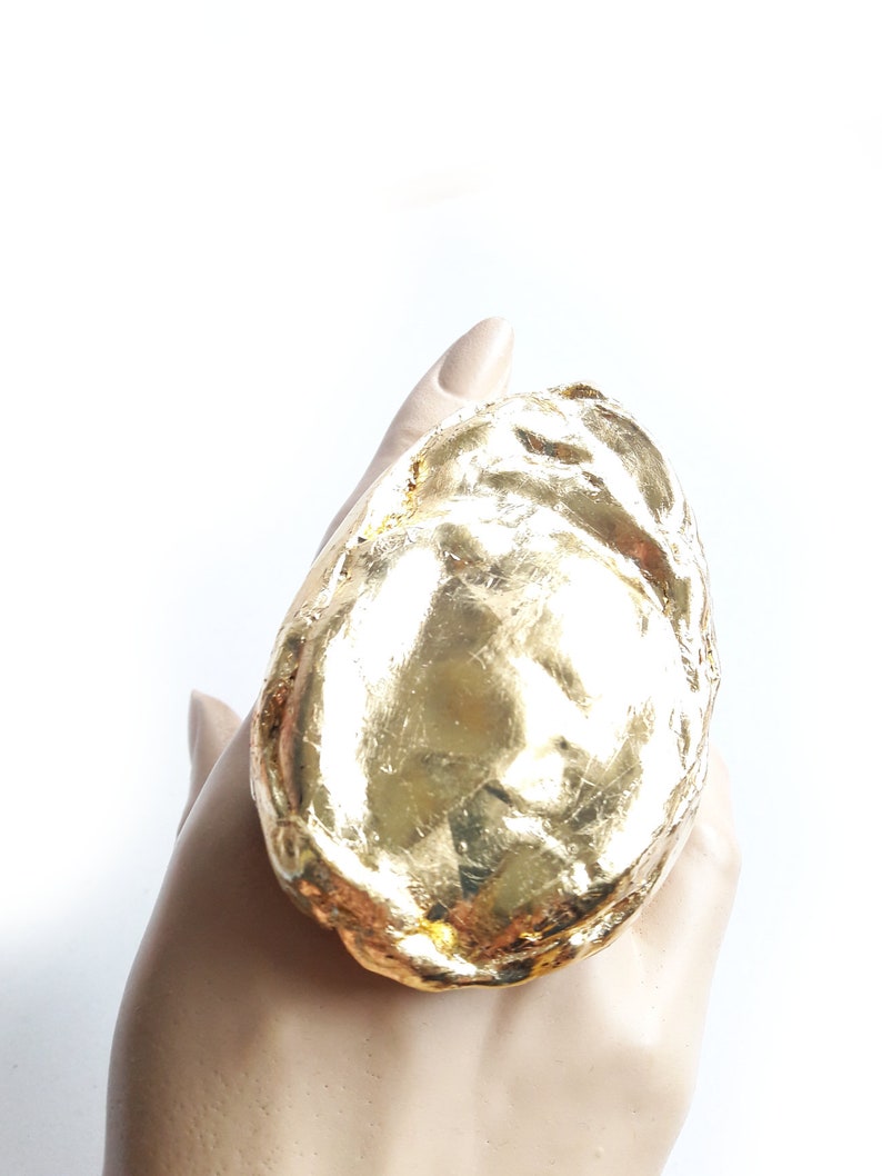 Large Gold Ring Statement, Oval Gold Ring, Big Modernist, Rough ...