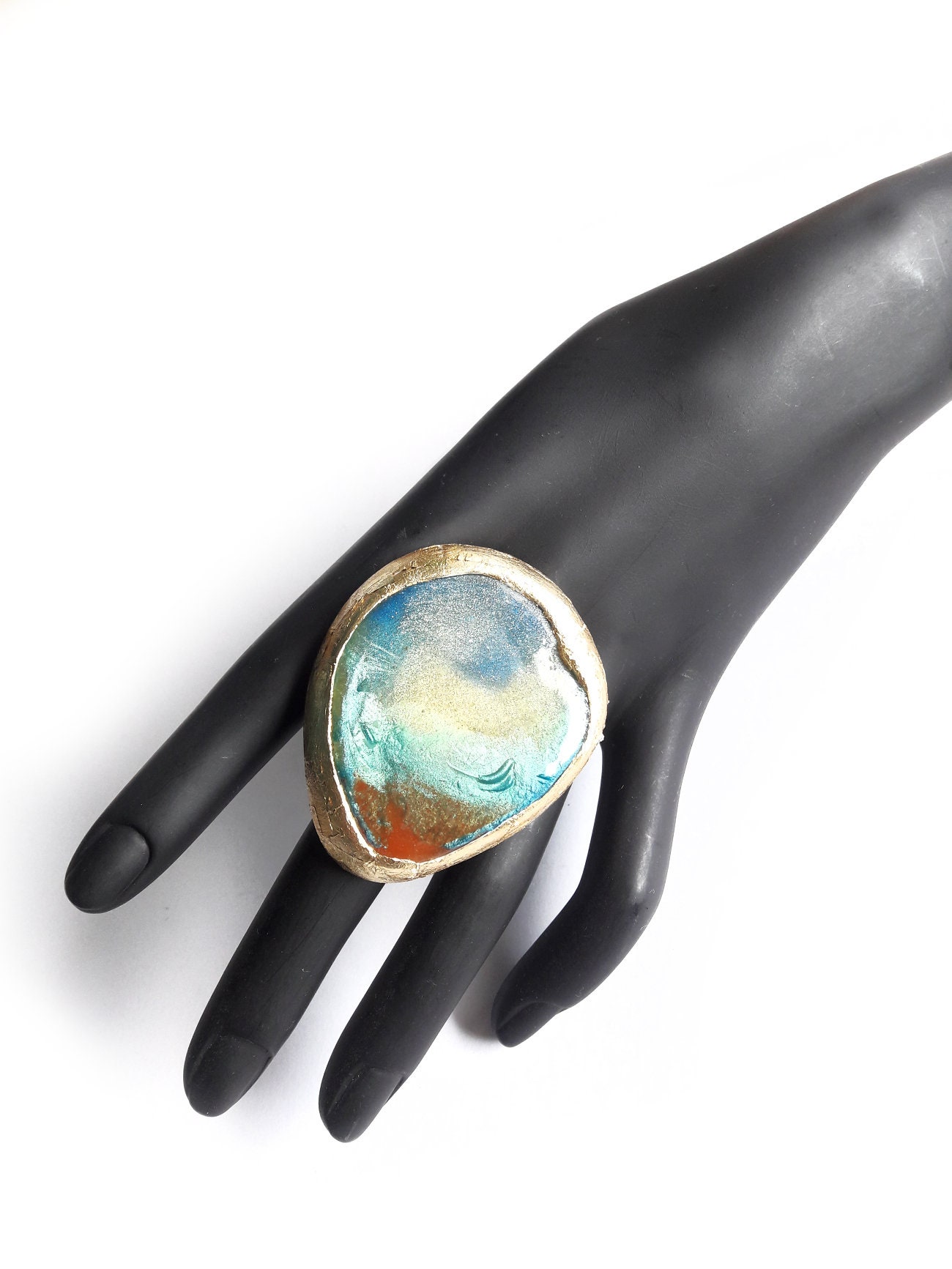 Huge Brutalist Ring Large Blue Gold Ring Contemporary Ring - Etsy