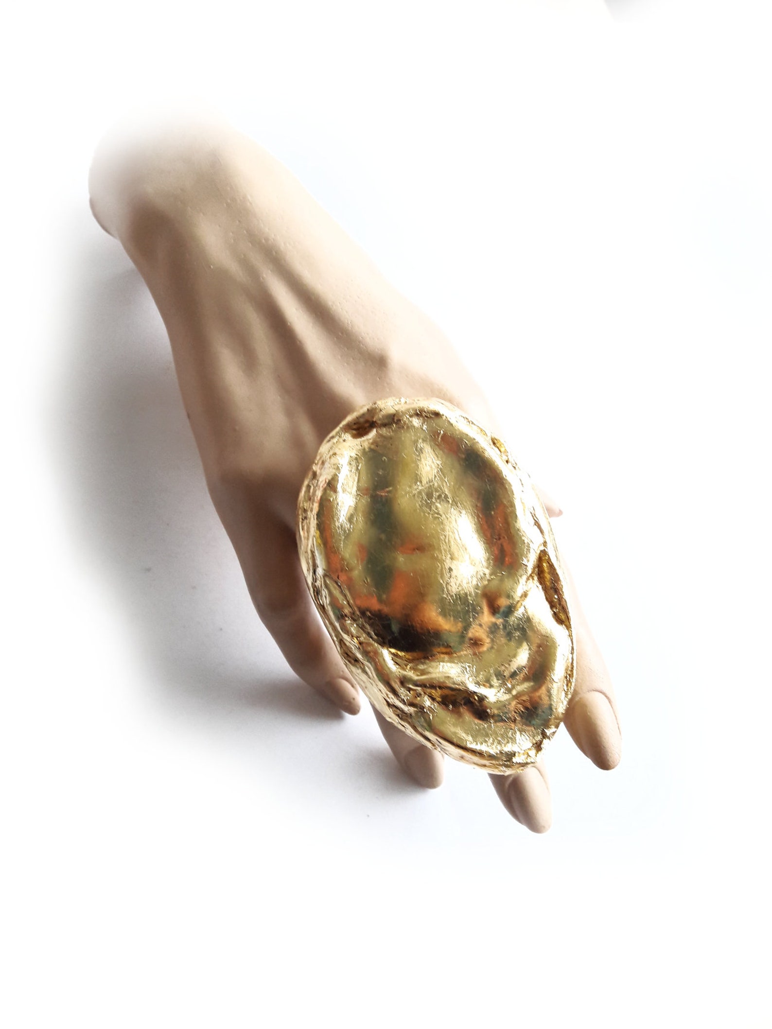 Large Gold Ring Statement, Oval Gold Ring, Big Modernist, Rough ...