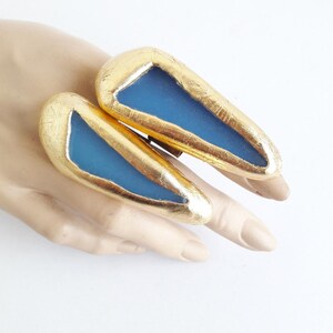 Big Blue Ring, Blue Gold Ring, Oversize Ring, Beach Glass Ring, Blue ...