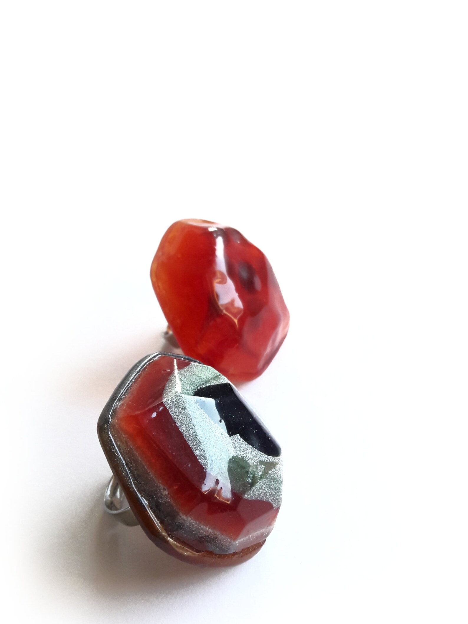 Chunky Red Ring, Rough Ring, Irregular Ring, Red Black Ring, Resin Ring ...