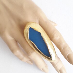 Big Blue Ring, Blue Gold Ring, Oversize Ring, Beach Glass Ring, Blue ...