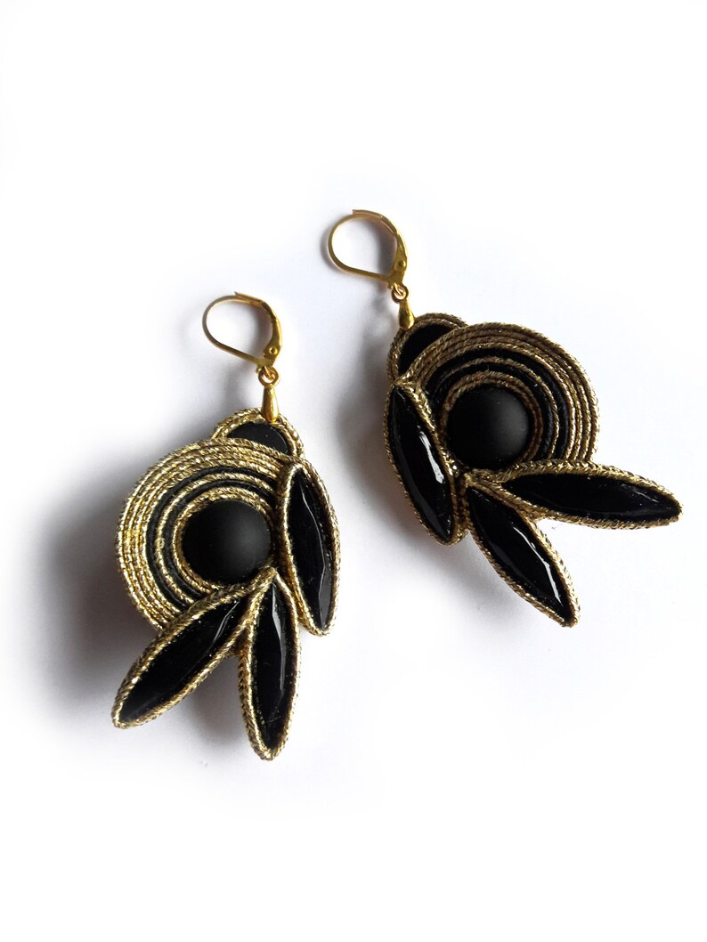 Black Earrings Black Gold Earrings Evening Earrings | Etsy