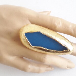 Big Blue Ring, Blue Gold Ring, Oversize Ring, Beach Glass Ring, Blue ...