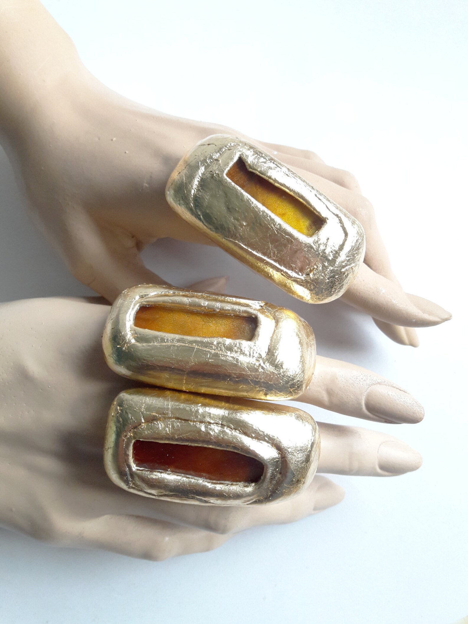 Brown Ring, Long Gold Ring, Big Modernist, Rough Contemporary, Artisan ...