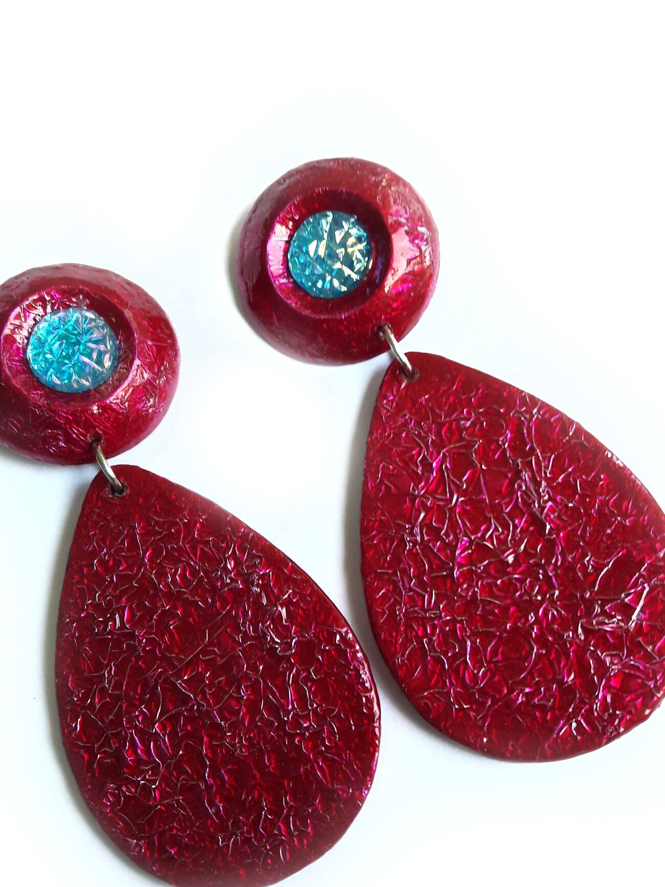 Big Red Earrings Red Blue Earrings Chic Earrings Teardrop - Etsy