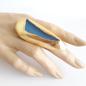 Big Blue Ring, Blue Gold Ring, Oversize Ring, Beach Glass Ring, Blue ...