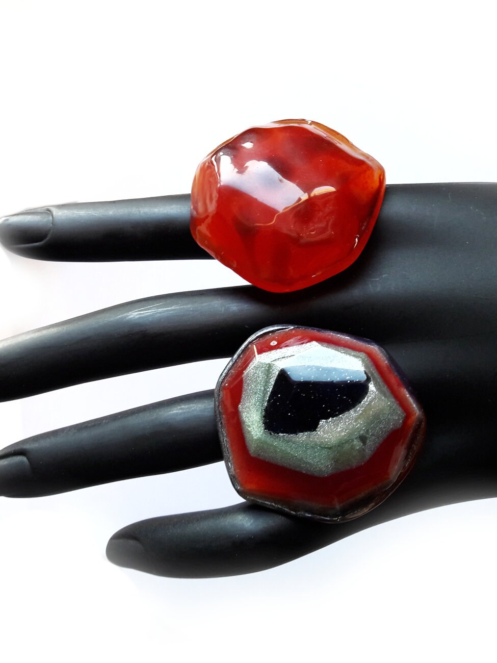 Chunky Red Ring, Rough Ring, Irregular Ring, Red Black Ring, Resin Ring ...