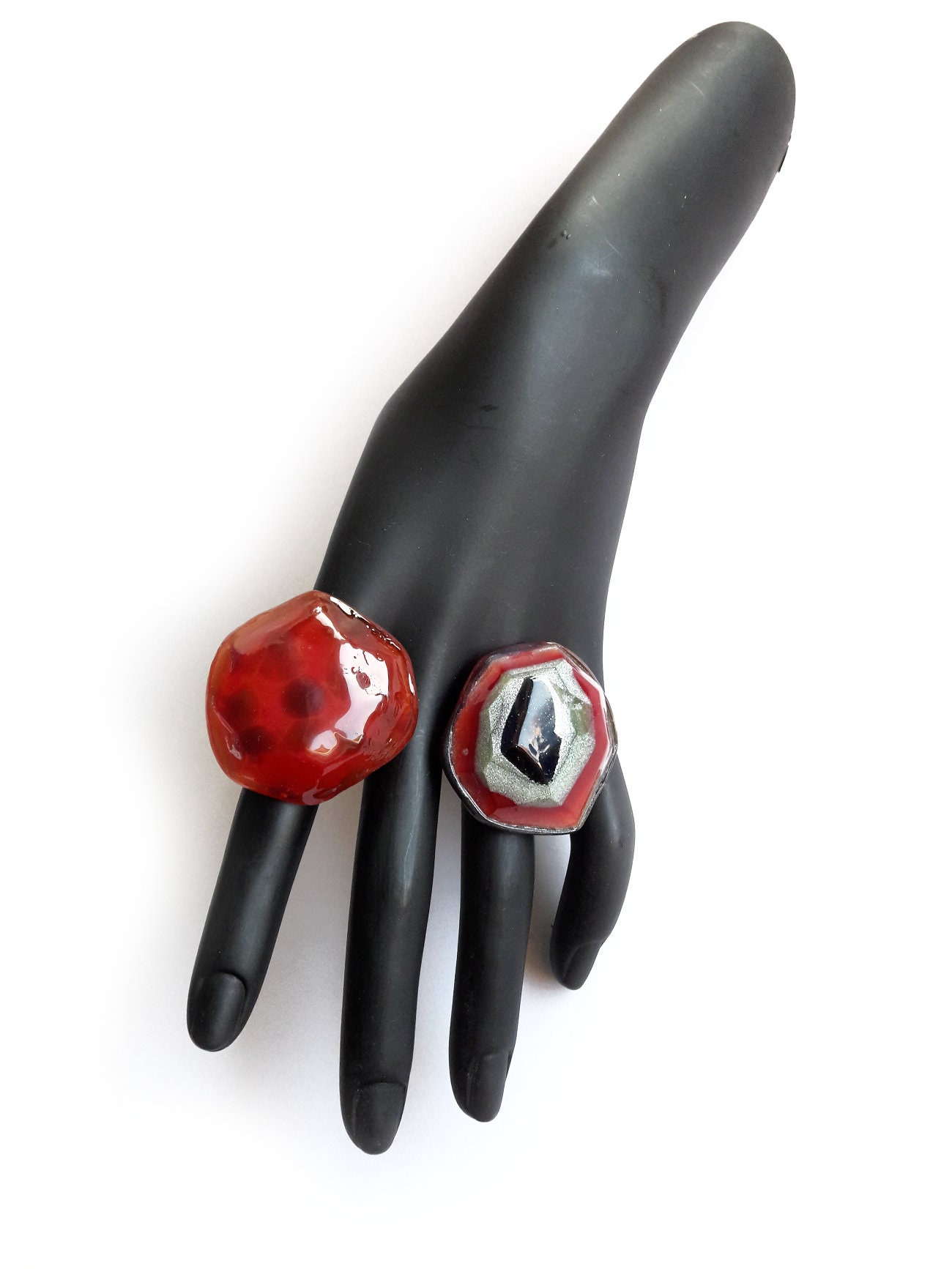 Chunky Red Ring, Rough Ring, Irregular Ring, Red Black Ring, Resin Ring ...