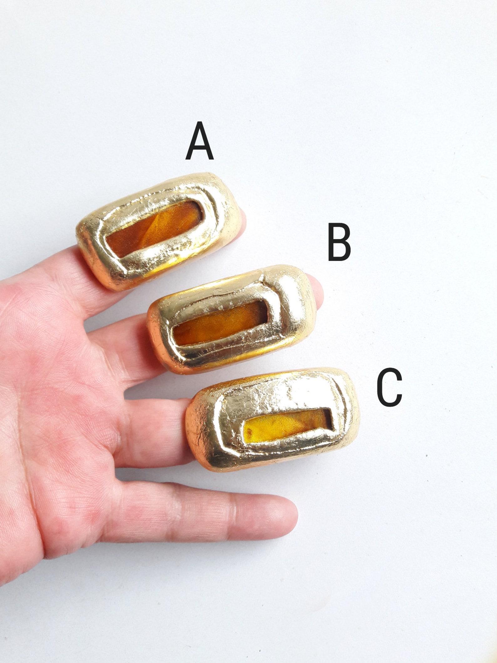 Brown Ring, Long Gold Ring, Big Modernist, Rough Contemporary, Artisan ...