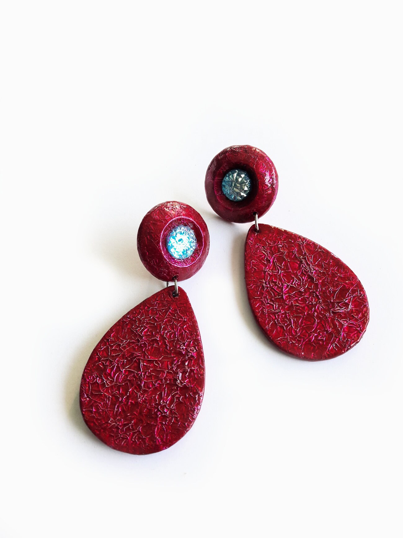 Big Red Earrings Red Blue Earrings Chic Earrings Teardrop - Etsy