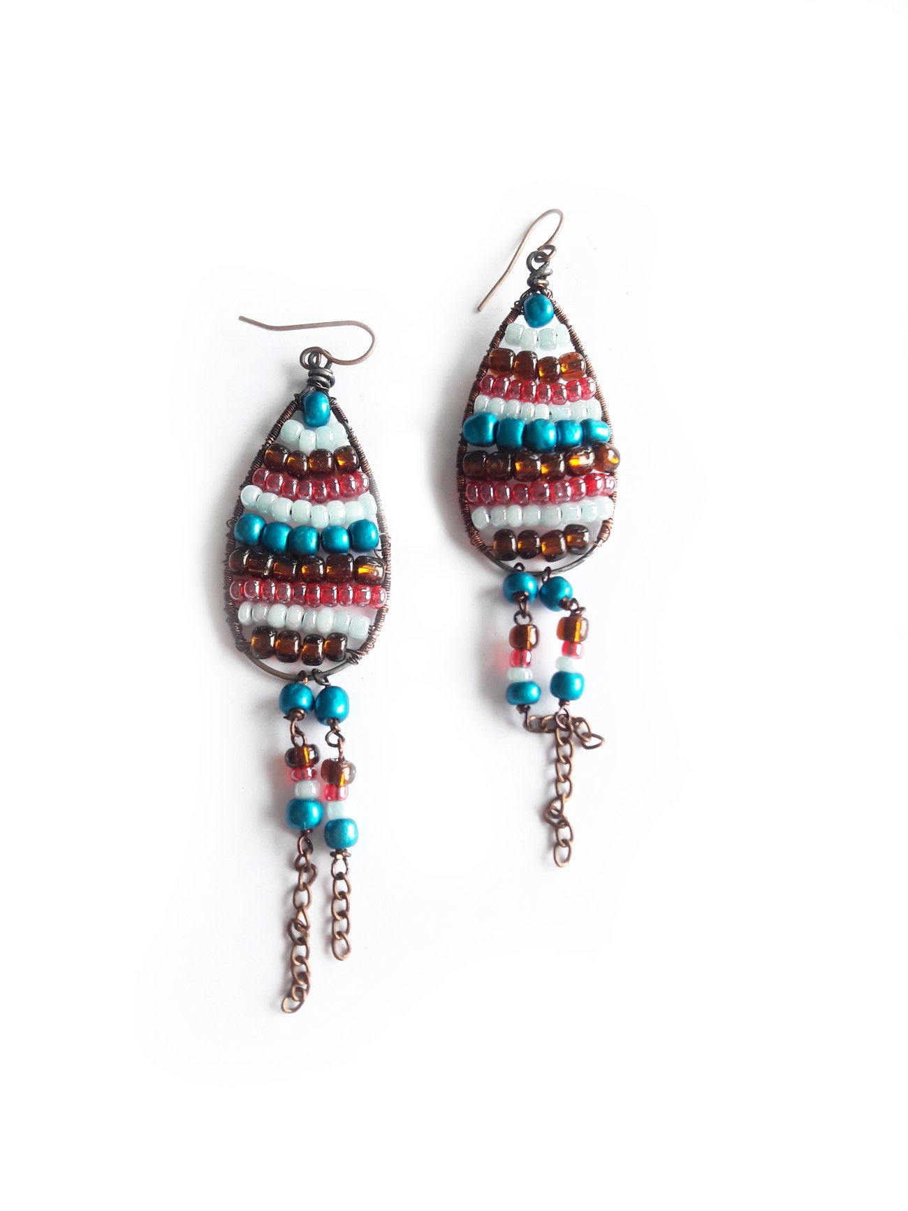 Colorful Earrings Multicolor Earrings Blue Earrings Copper - Etsy