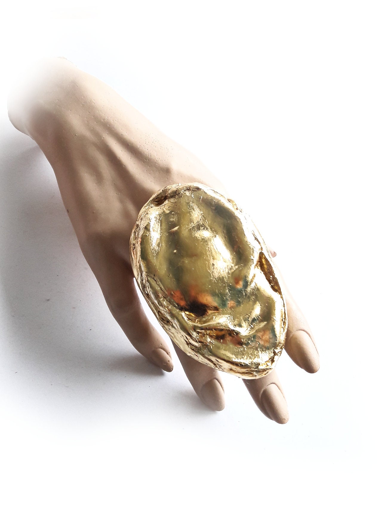 Large Gold Ring Statement, Oval Gold Ring, Big Modernist, Rough ...