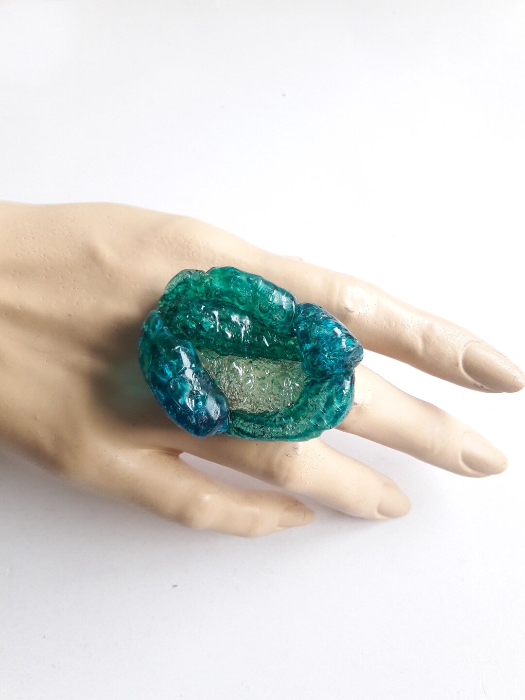 Chunky Green Ring, Big Statement Ring, Deep Green Ring, Oversized, Huge ...