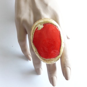 Jumbo Red Ring, Large Red Gold Ring, Brutalist Ring, Contemporary Ring ...
