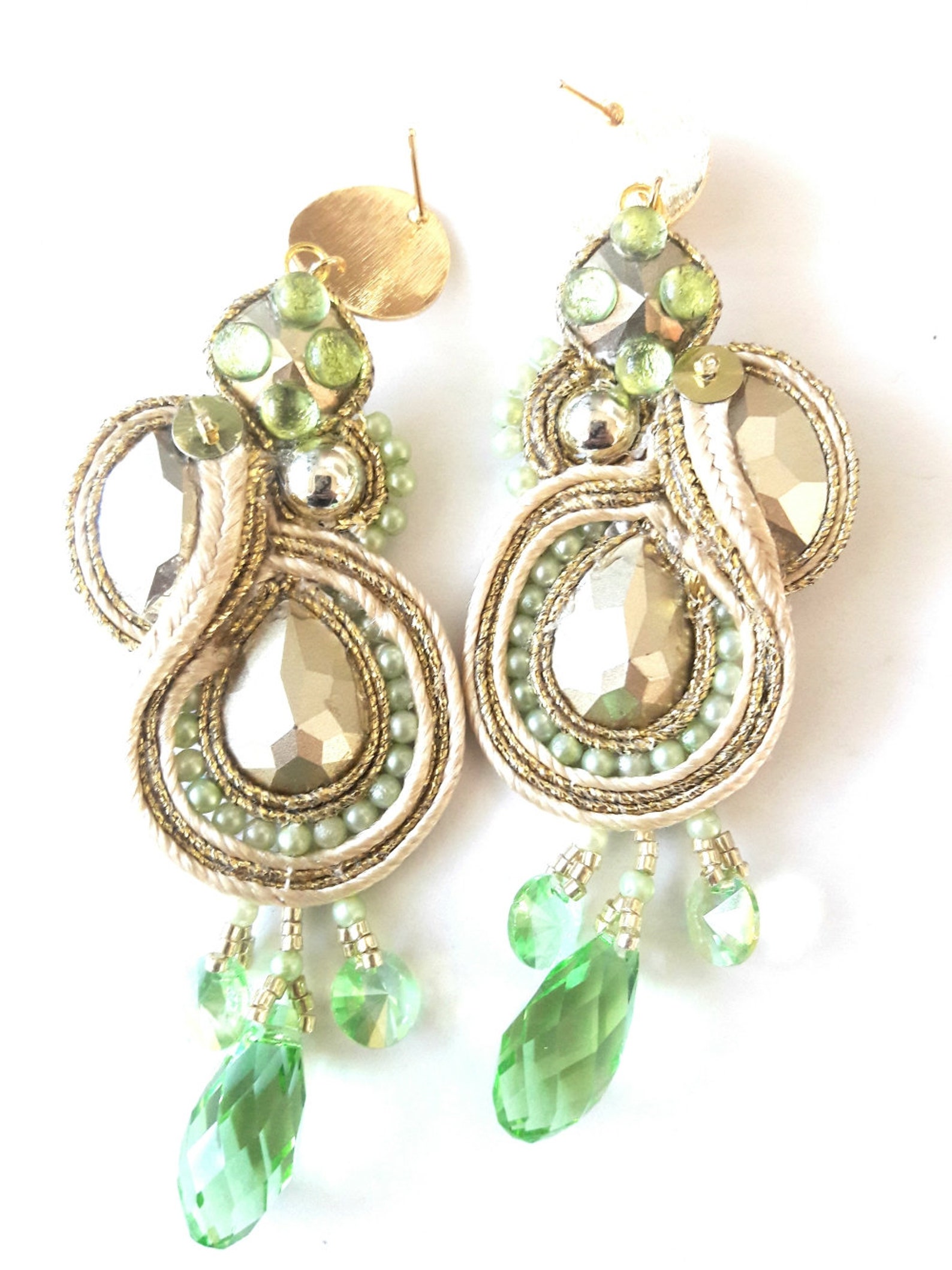 Green Earrings Green Gold Earrings Statement Earrings - Etsy