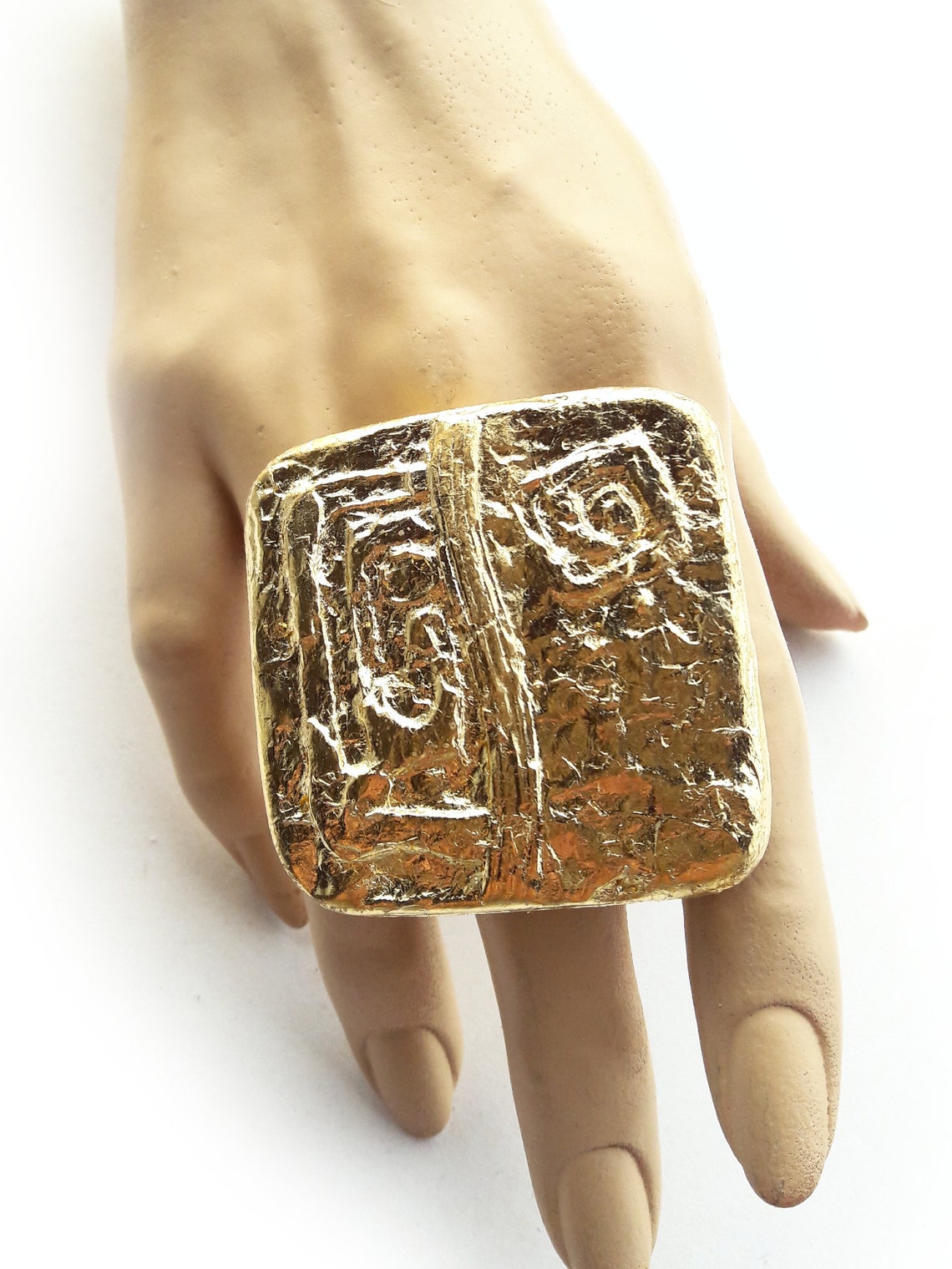 Large Gold Ring Statement, Square Gold Ring, Big Ring, Pattern ...