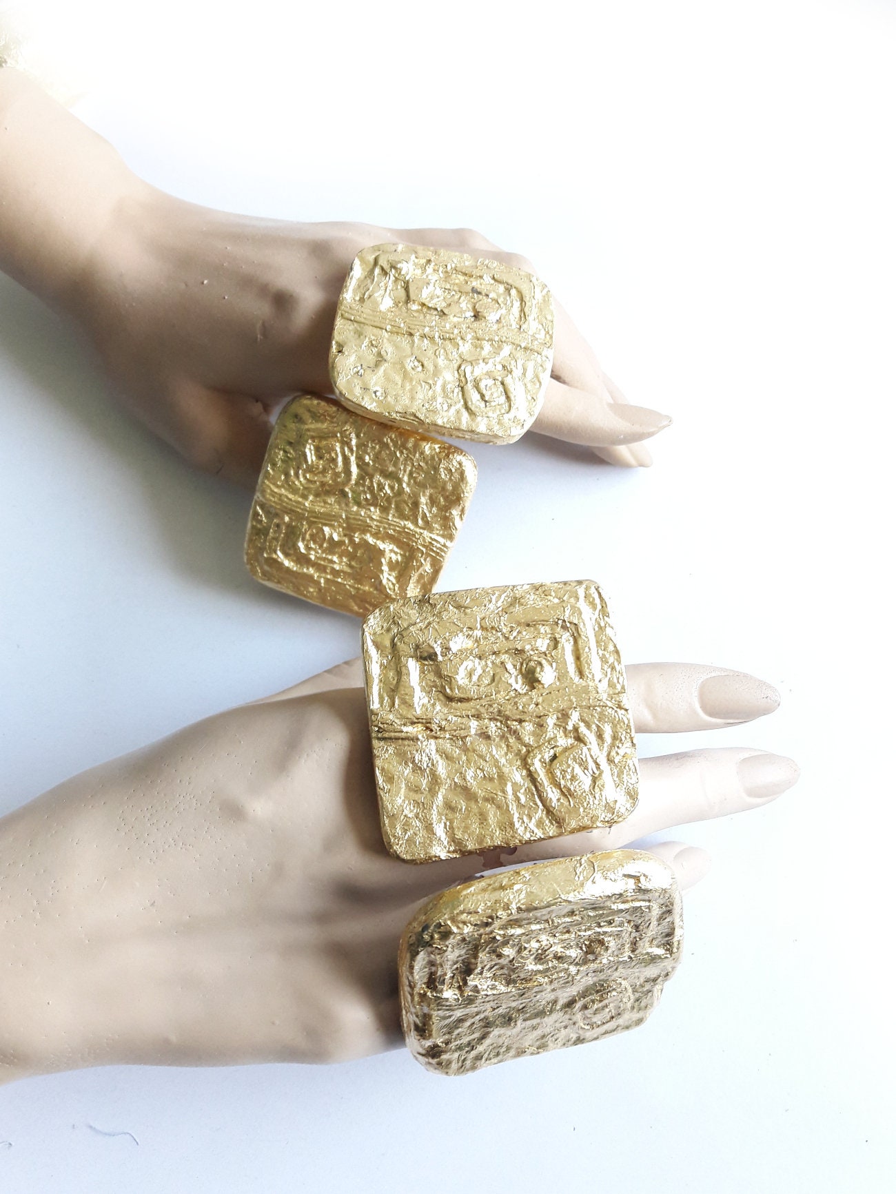 Large Gold Ring Statement, Square Gold Ring, Big Ring, Pattern ...