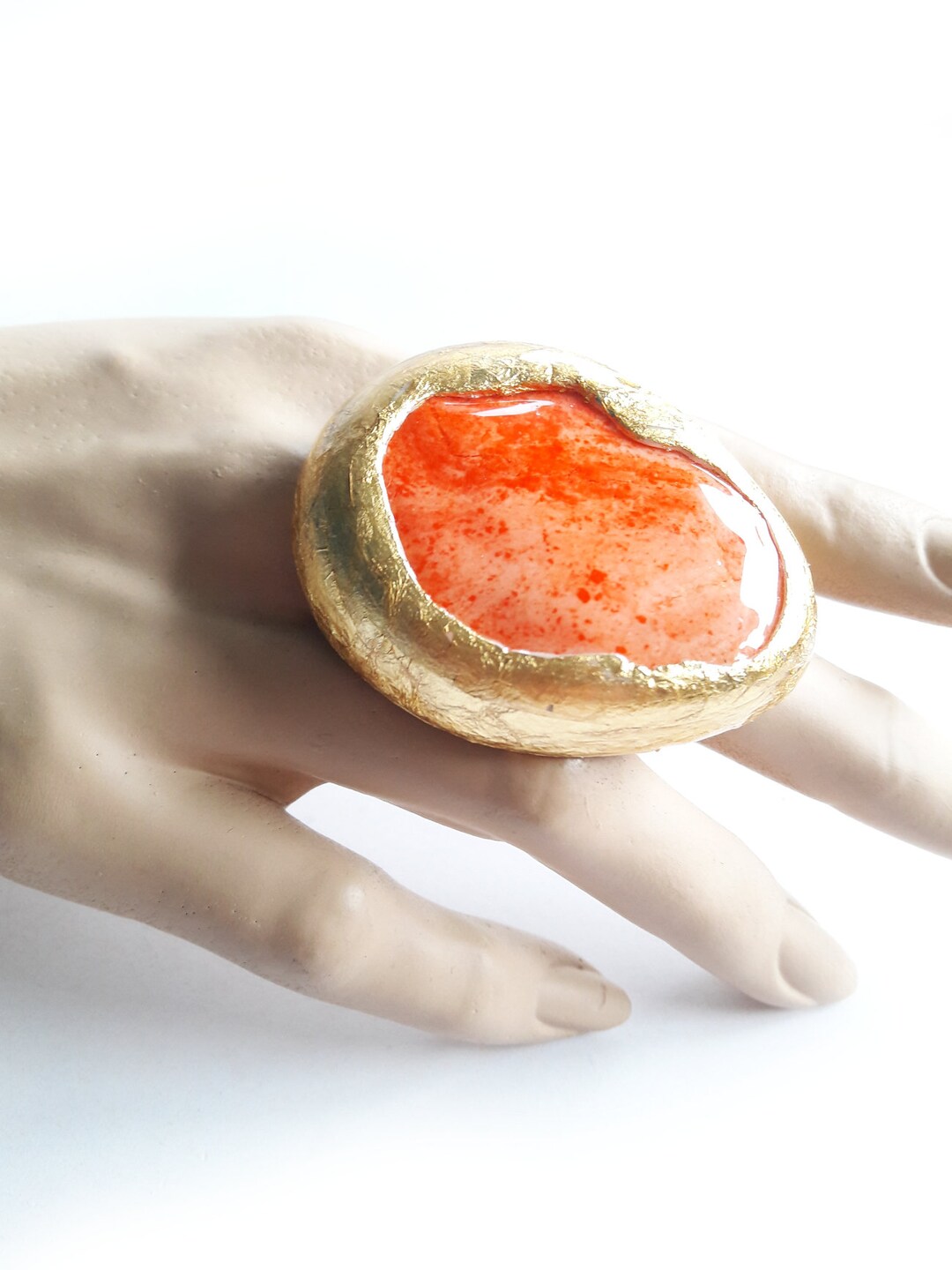 Jumbo Red Ring, Large Red Gold Ring, Brutalist Ring, Contemporary Ring ...