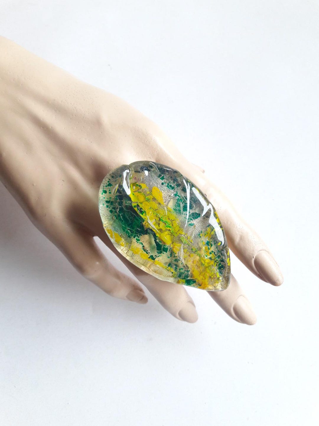 Big Blue Ring, Long Ring, Colorful Ring, Blue Yellow, Statement, Summer ...