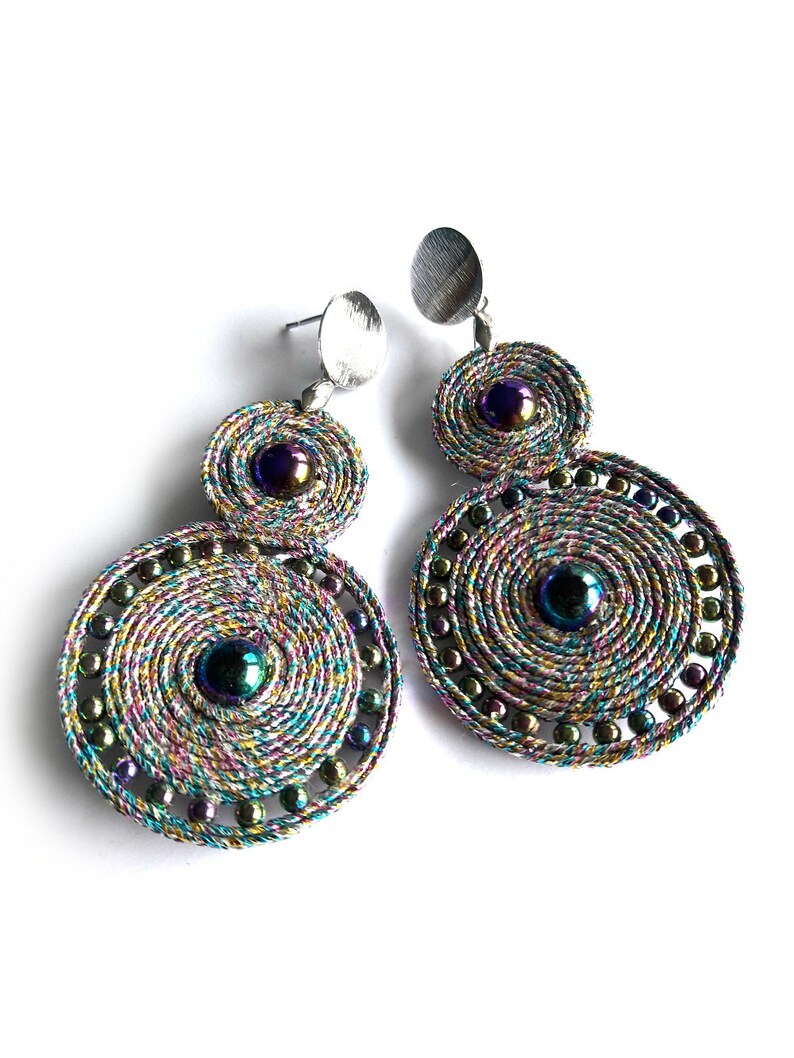 Colorful Earrings Round Earrings Chic Earrings Peacock | Etsy