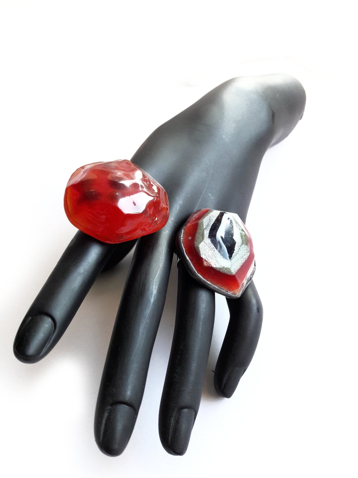 Chunky Red Ring, Rough Ring, Irregular Ring, Red Black Ring, Resin Ring ...