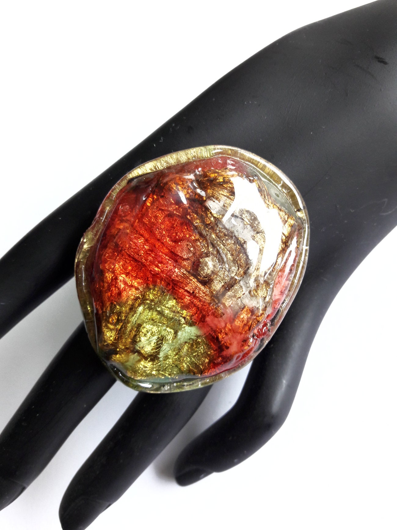 Colorful Ring, Big Red Ring, Statement Ring, Red Green Blue, Large Ring ...