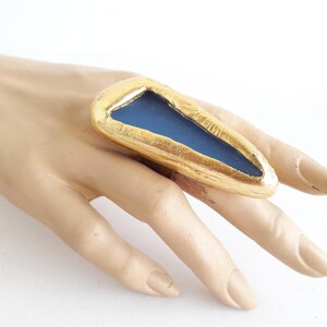 Big Blue Ring, Blue Gold Ring, Oversize Ring, Beach Glass Ring, Blue ...