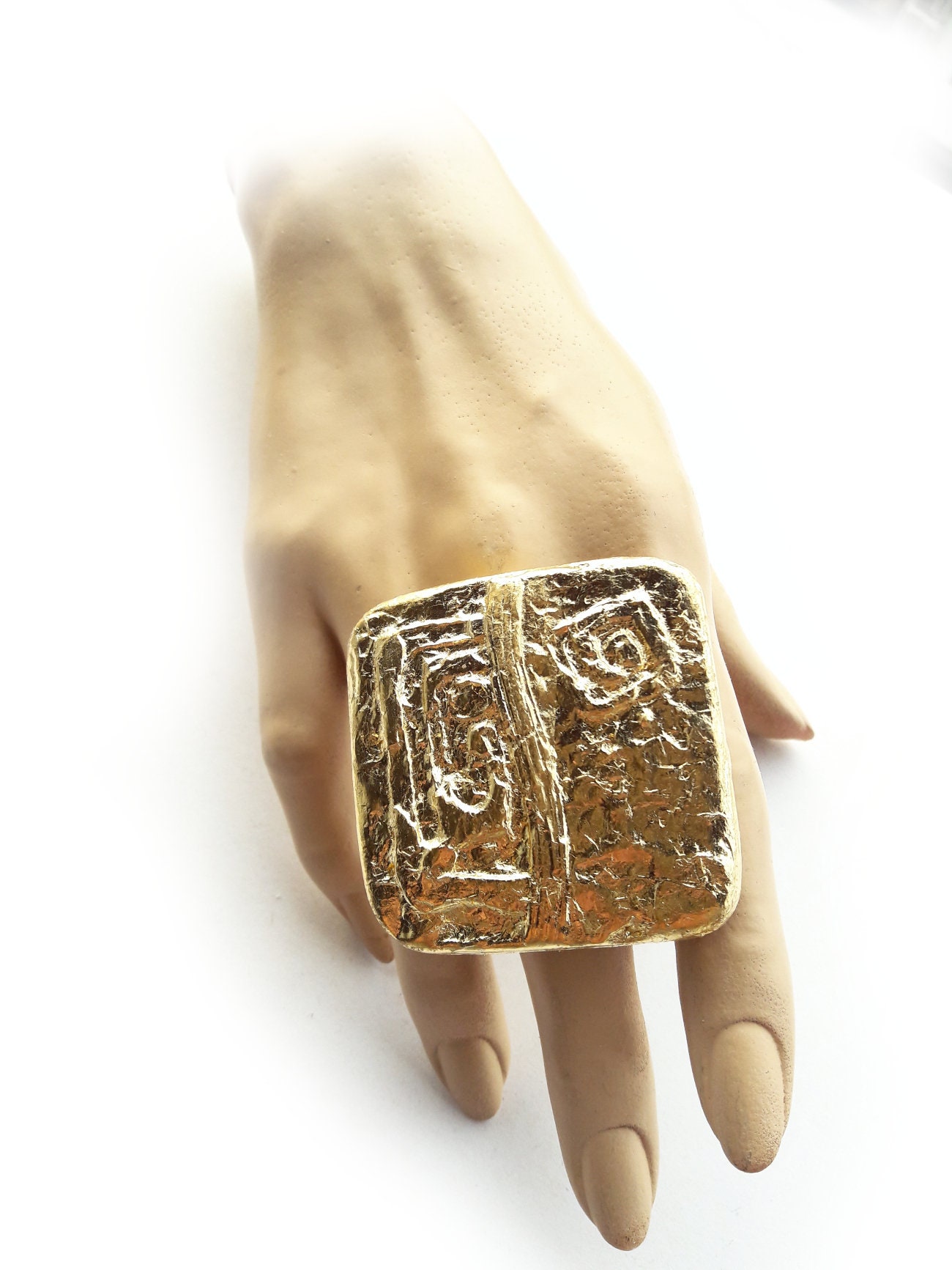 Large Gold Ring Statement, Square Gold Ring, Big Ring, Pattern ...