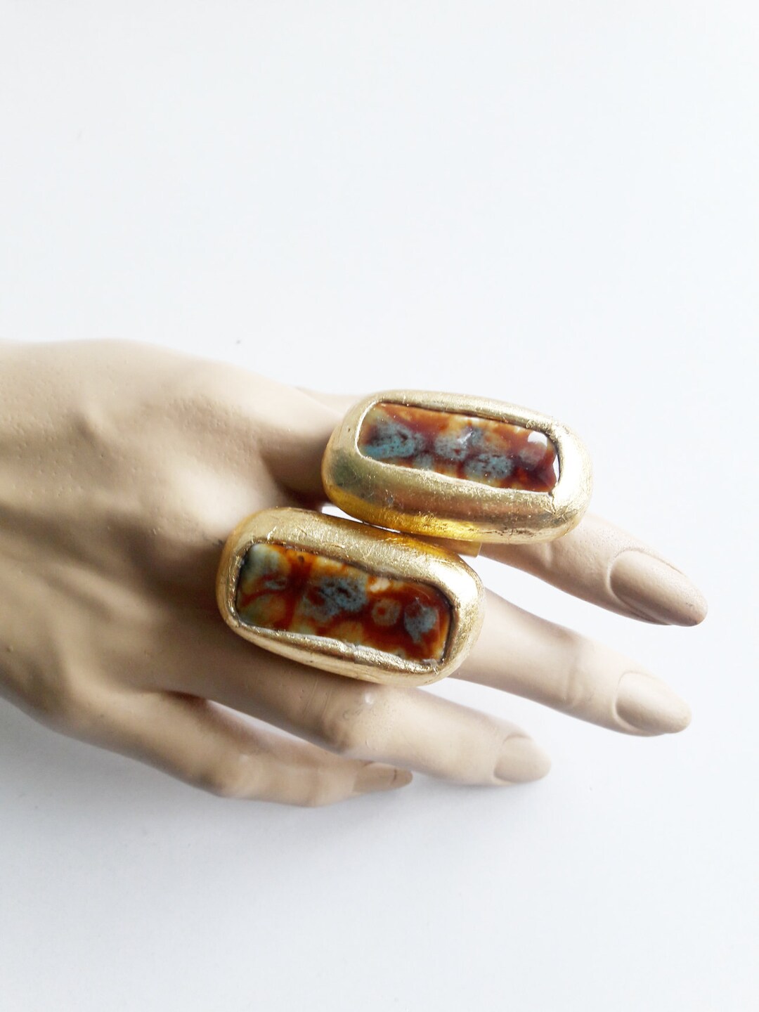 Brown Gold Ring, Long Ring, Big Modernist, Rough Contemporary, Artisan ...