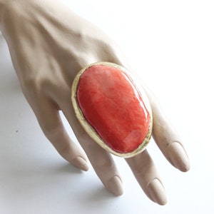 Jumbo Red Ring, Large Red Gold Ring, Brutalist Ring, Contemporary Ring ...