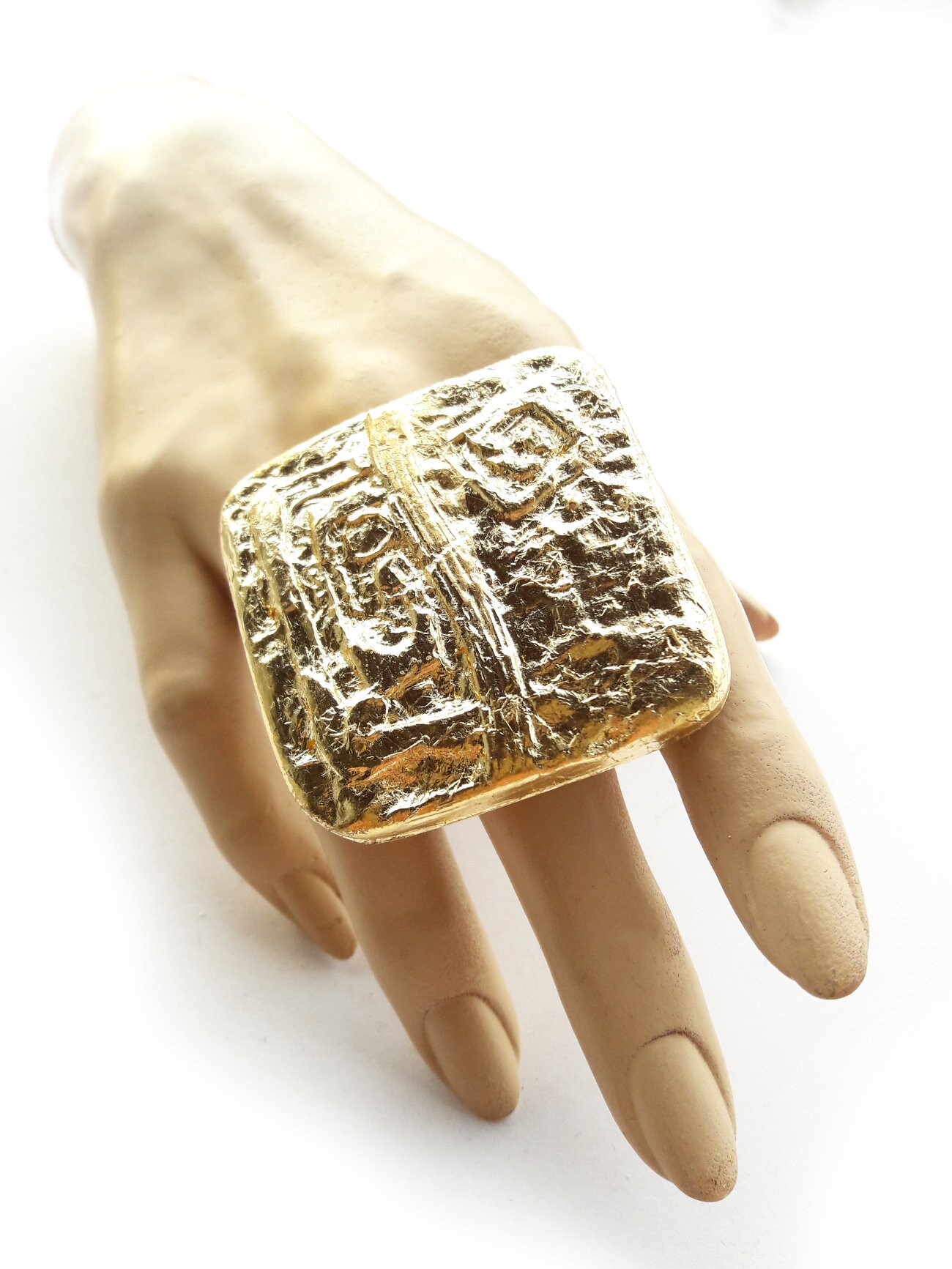 Large Gold Ring Statement, Square Gold Ring, Big Ring, Pattern ...