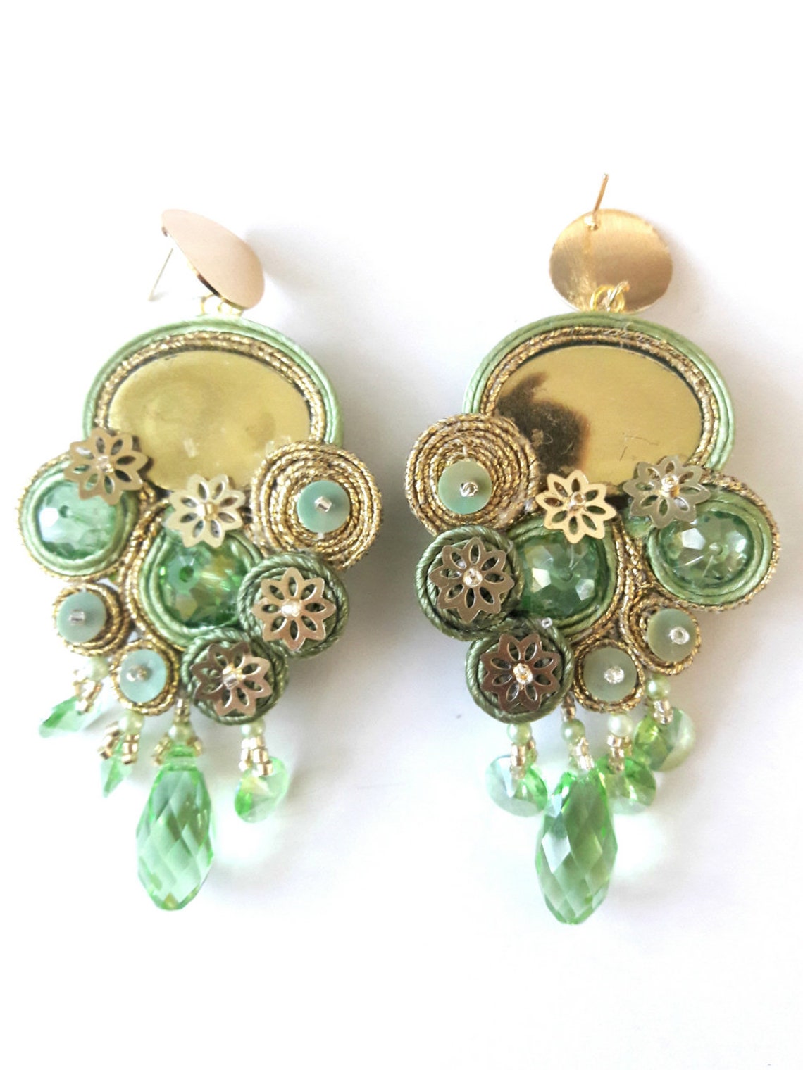 Green Earrings Green Gold Earrings Statement Earrings | Etsy