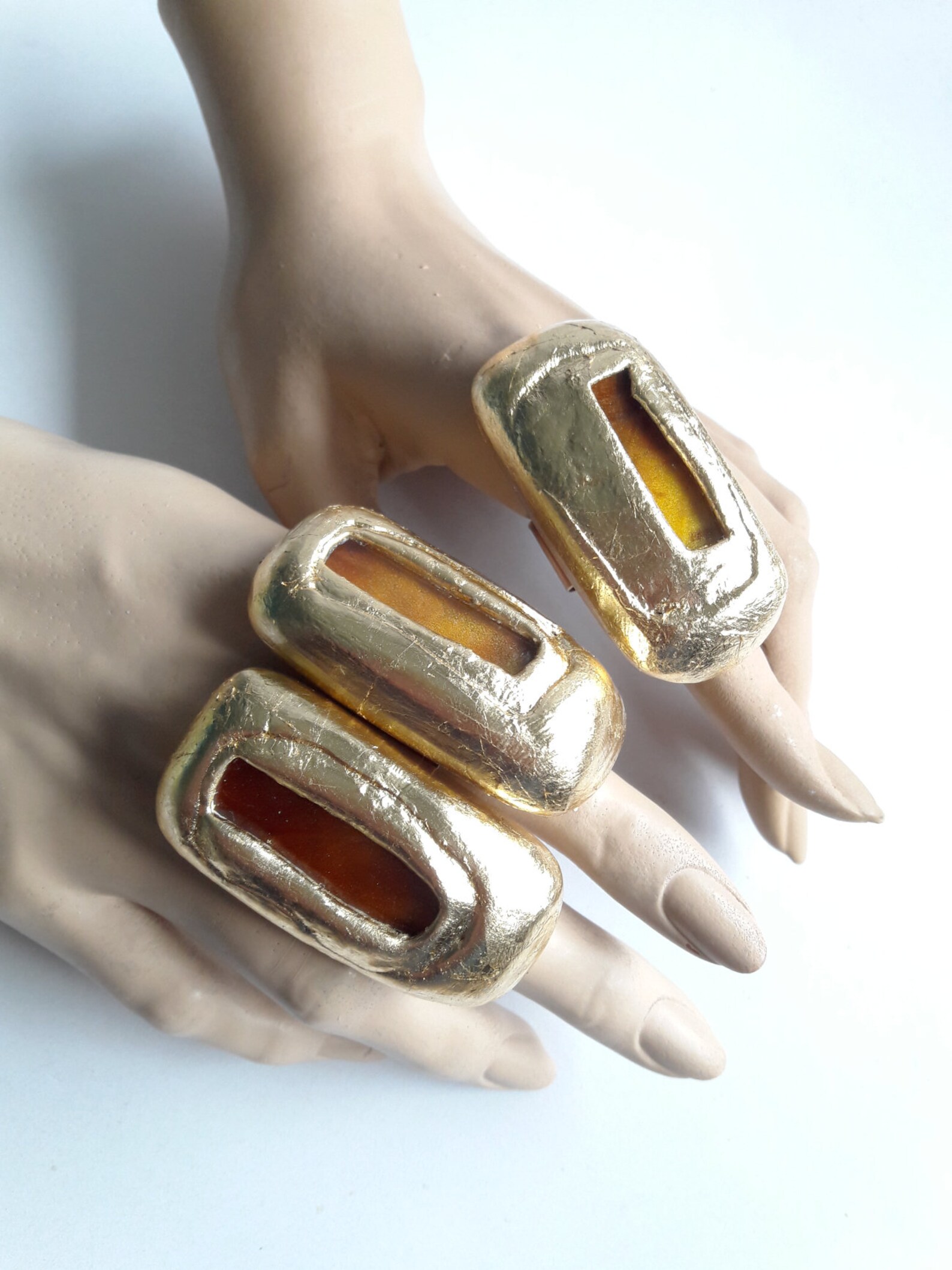 Brown Ring, Long Gold Ring, Big Modernist, Rough Contemporary, Artisan ...