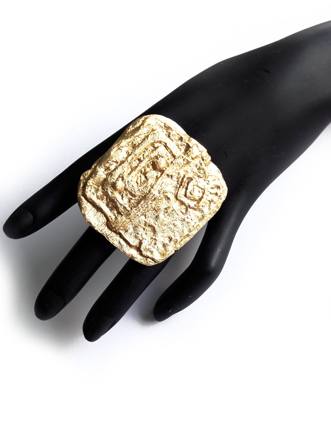 Large Gold Ring Statement, Square Gold Ring, Big Ring, Pattern ...