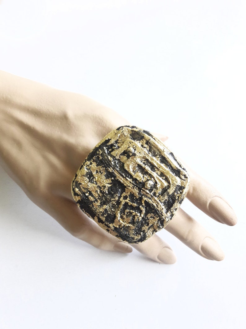 Large Gold Ring Statement, Square Gold Ring, Big Ring, Pattern ...