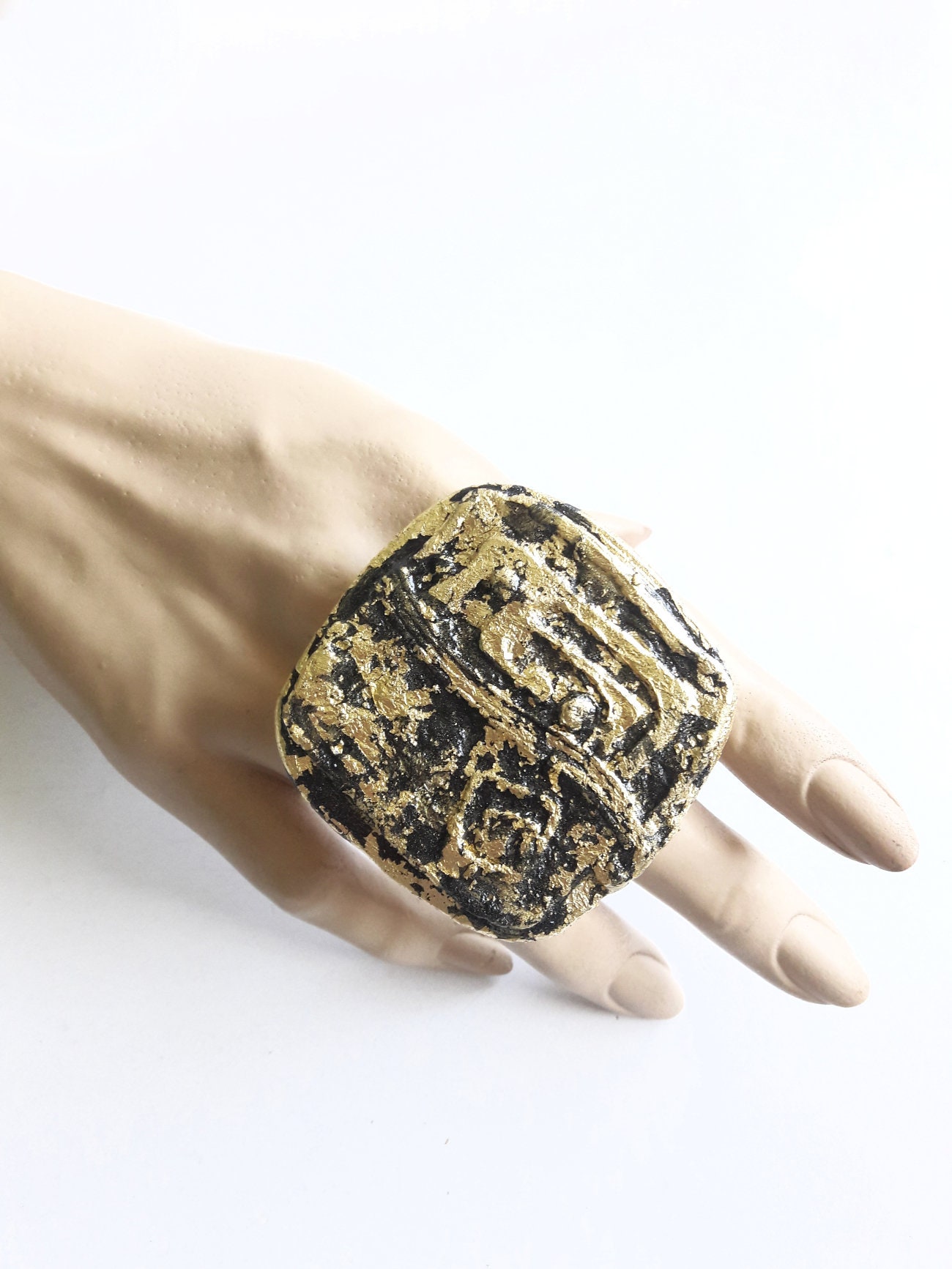 Large Gold Ring Statement, Square Gold Ring, Big Ring, Pattern ...