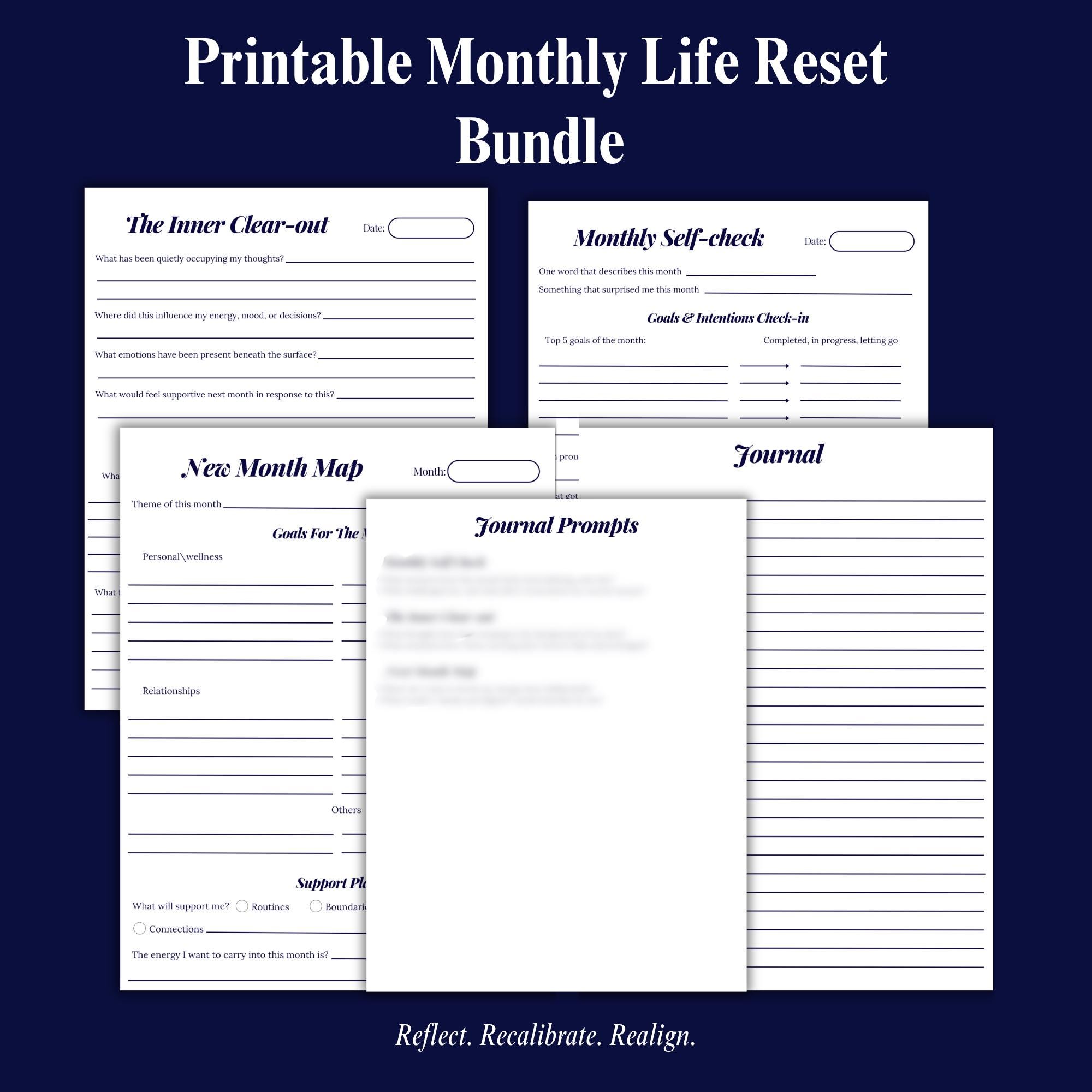 Monthly Reset Planner | Self Check, Goal Setting, Personal Growth ...