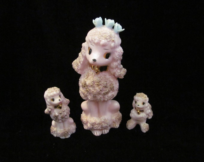 Vtg '50s Midcentury Pink Poodle Figurine Set of 3 Ceramic - Etsy