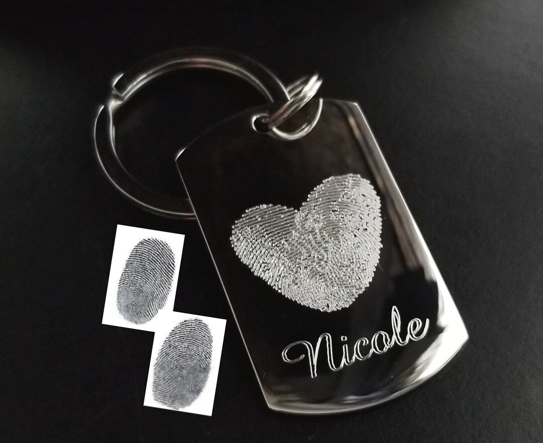 Double Fingerprint Heart Shape Fingerprints Keychain DOGTAG Dog Tag ...