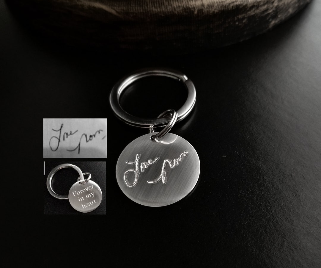 Handwriting Stainless Steel Keychain Signature or Fingerprint YOUR ...