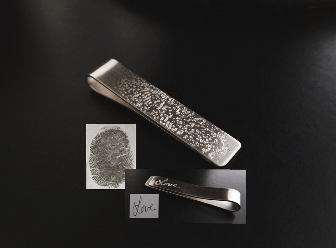 Fingerprint Clip Tie Bar .925 Sterling Silver Copper Nu Gold Engraved ...