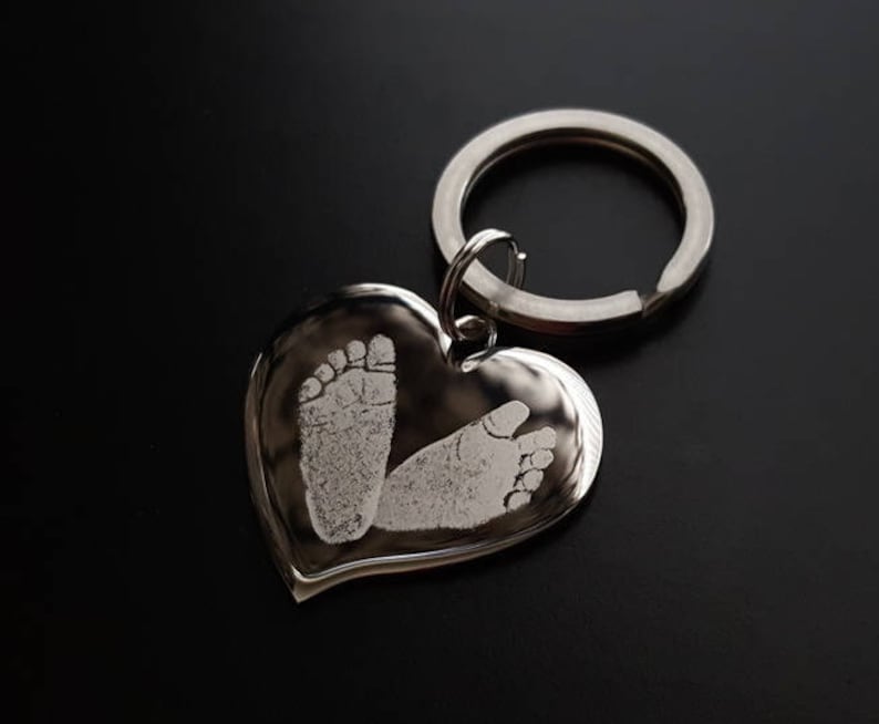 Footprint Heart Keychain Hand Print Handwriting Key Fob Paw - Etsy