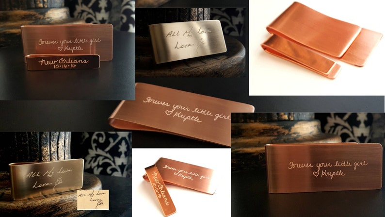 Engraved Handwriting Money Clip Signature Paw Print Coordinates ...