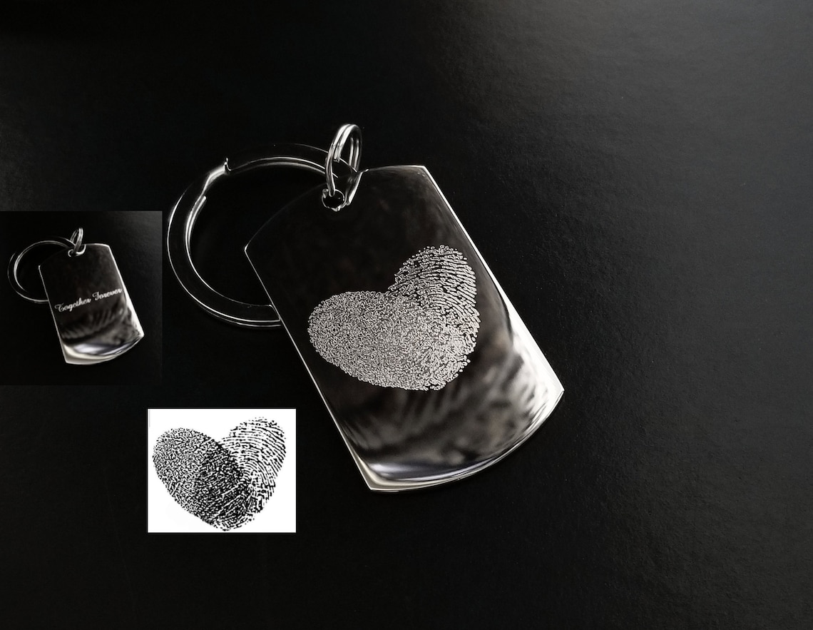 Double Fingerprint Heart Shape Fingerprints Keychain DOGTAG Dog Tag ...
